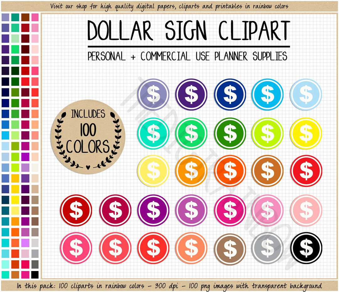 SALE 100 DOLLAR SIGN Clipart Dollar Sticker Money Clipart Payday ...
