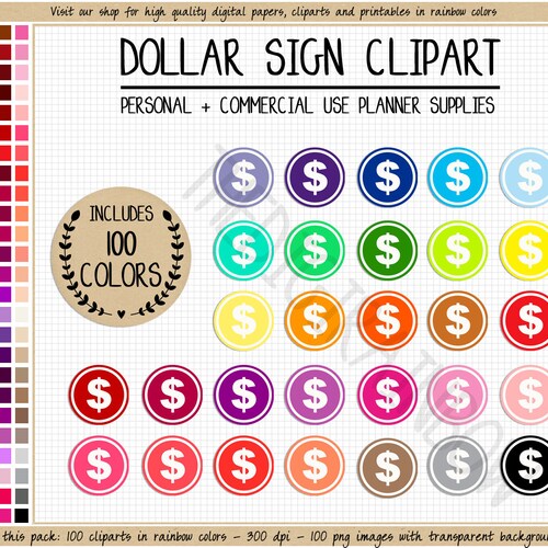 SALE 100 DOLLAR SIGN Clipart Dollar Sticker Money Clipart - Etsy