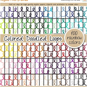 100 Rainbow Doodle Loops Digital Paper Colored Digital Paper Doodled ...