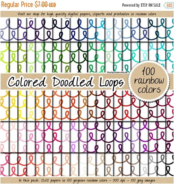 100 Rainbow Doodle Loops Digital Paper Colored Digital Paper - Etsy