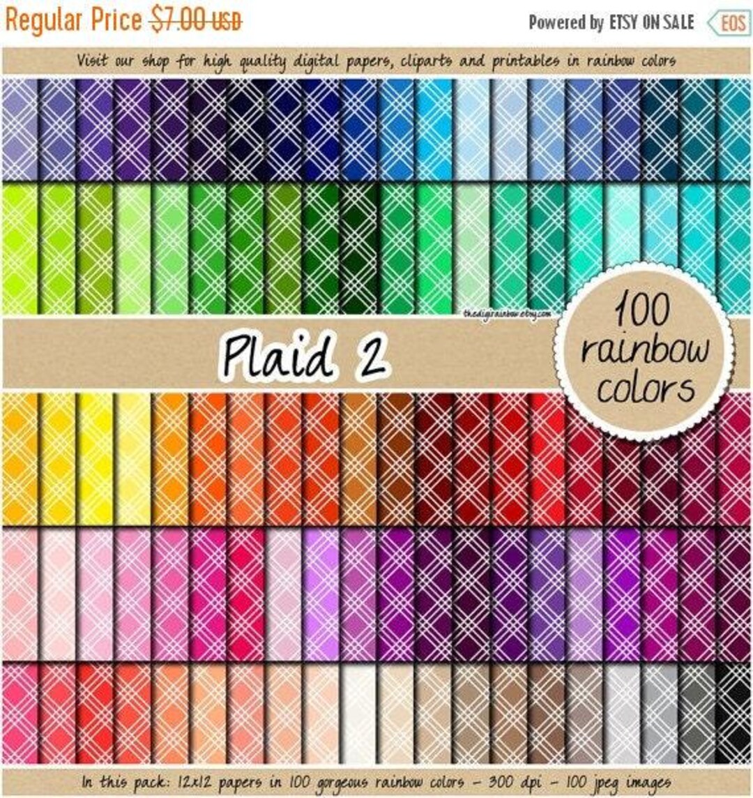 100 Plaid Digital Paper Rainbow Plaid Pattern Plaid Kitchen Print ...
