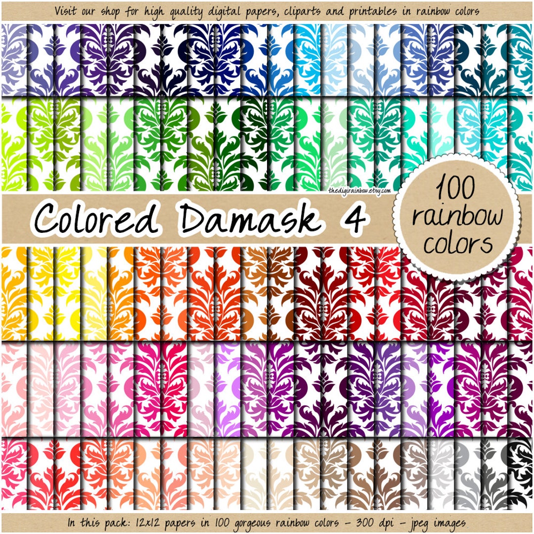 100 SEAMLESS Damask Digital Paper Rainbow Luxury Pattern Elegant Art ...