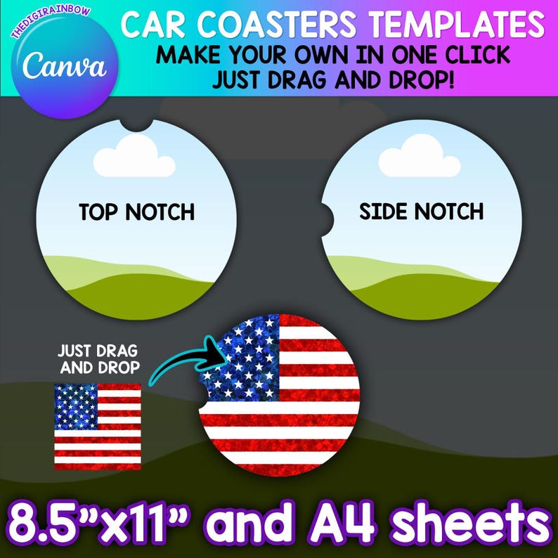 Car Coaster Template Bundle Editable CANVA Template, Drag and Drop Your ...