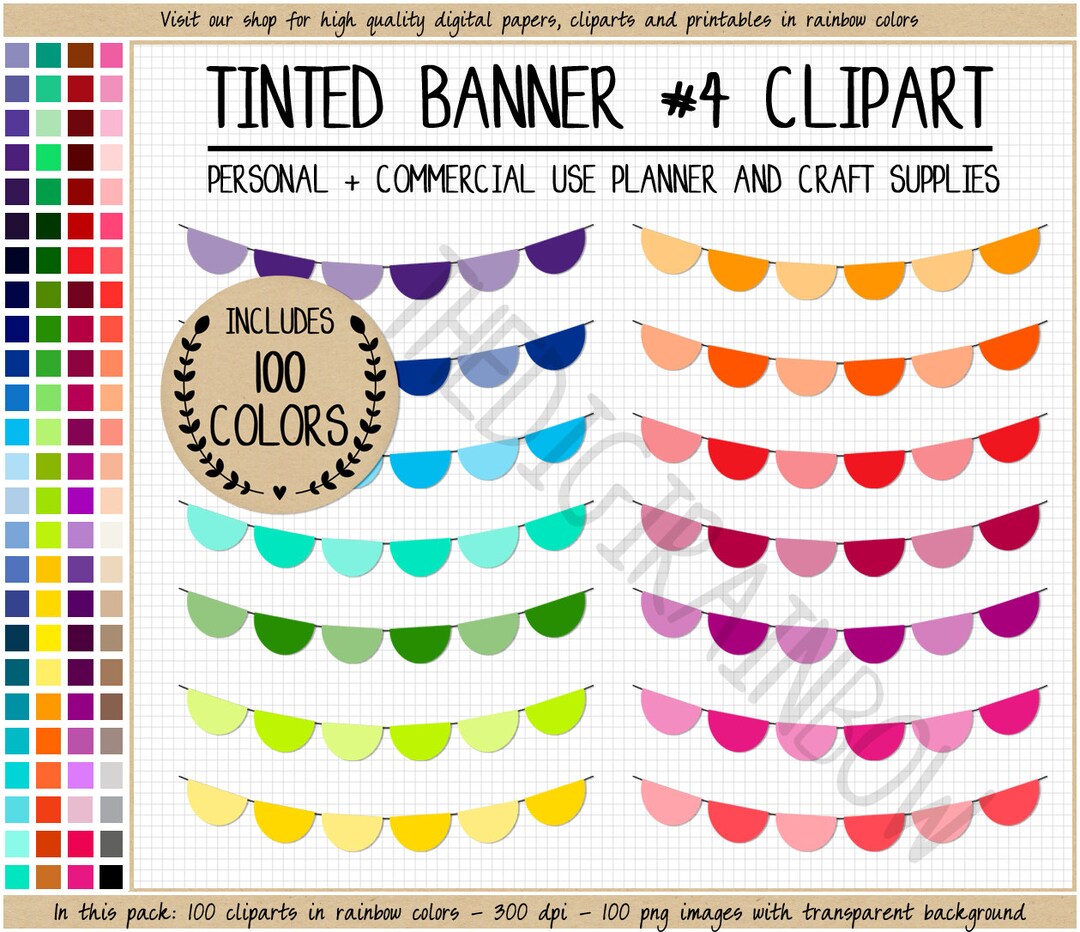 SALE 100 Blank Banner Clipart Digital Banner Stickers Scrapbook Garland ...