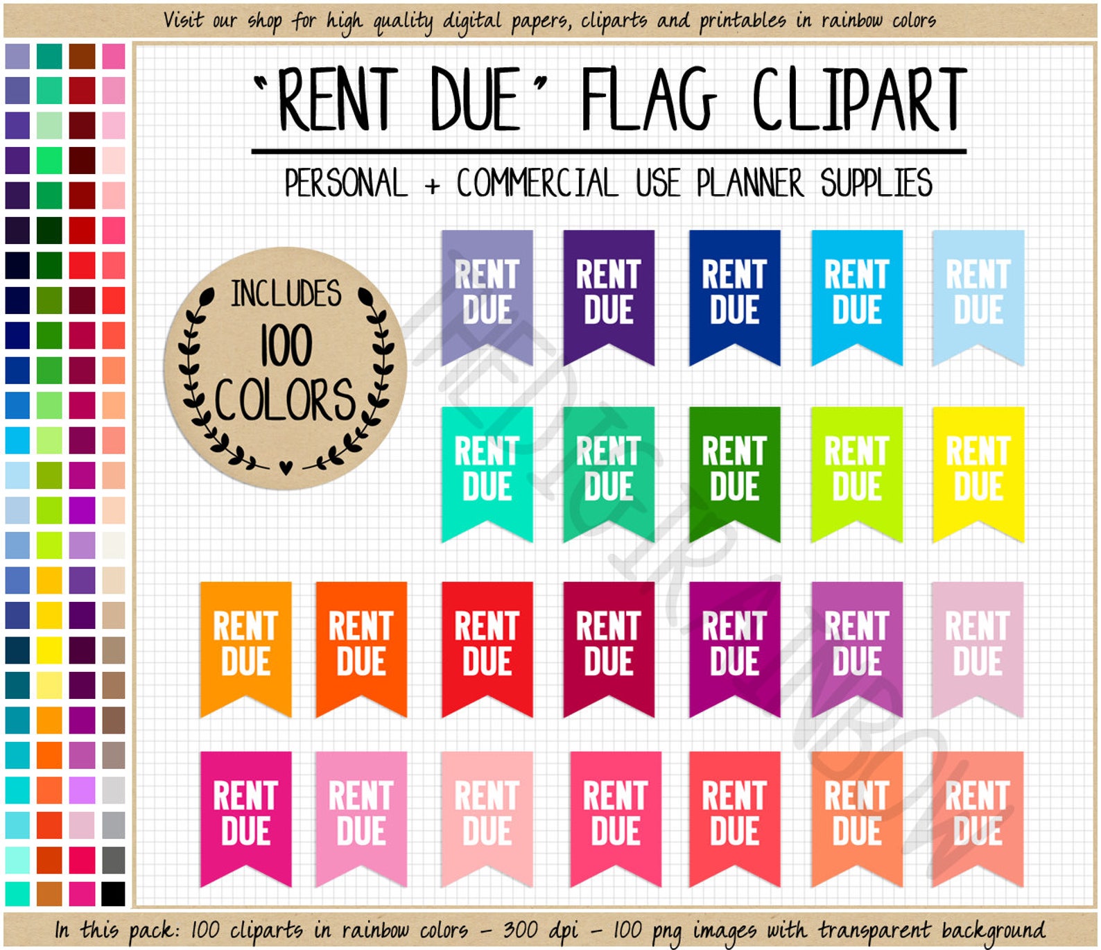 SALE 100 RENT DUE Clipart Pay Rent Planner Sticker Bill Due Planner ...