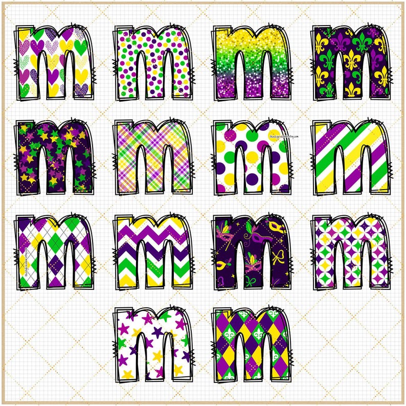 Mardi Gras Alphabet Clipart Fleur De Lis Letters Carnival Masquerade ...