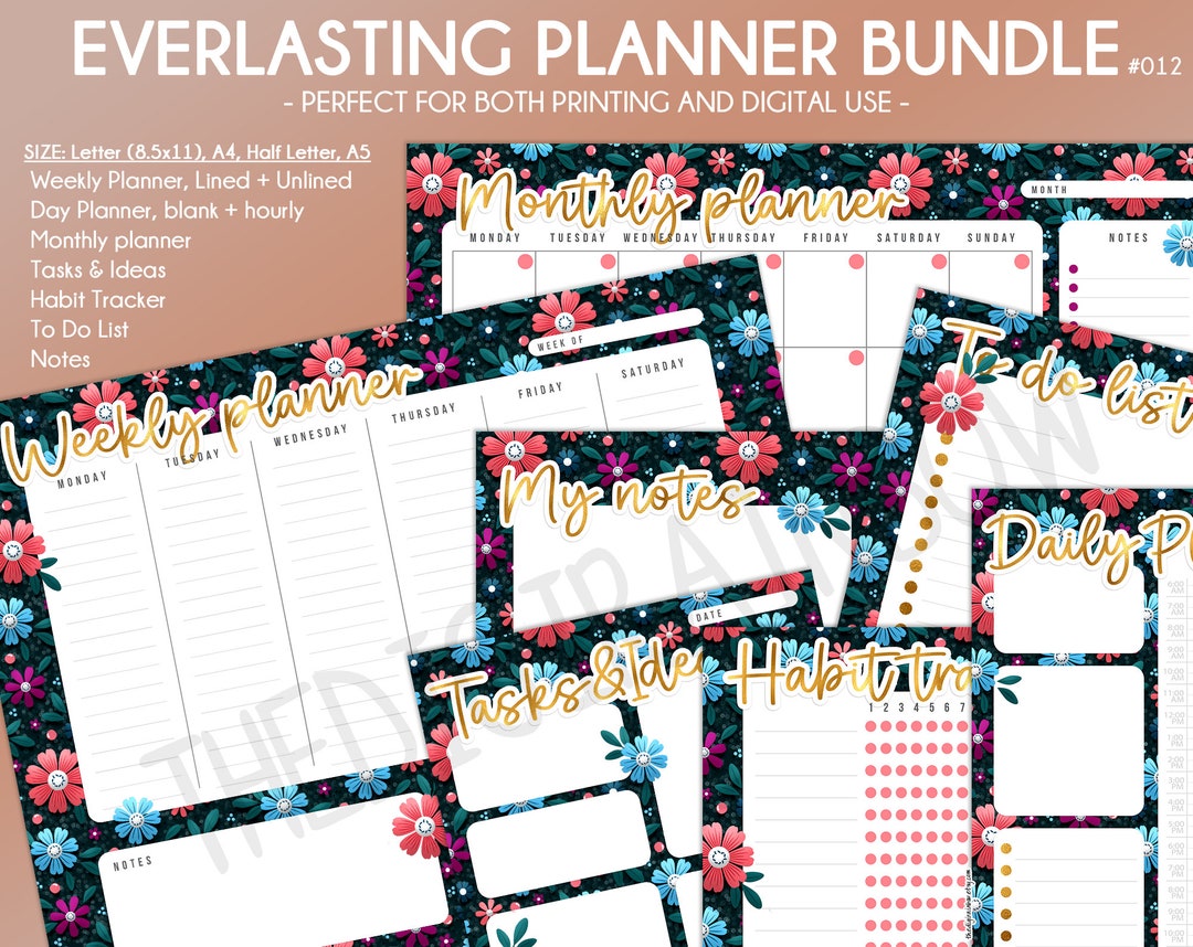 SALE Floral Weekly Desk Planner Printable Calendar Monthly Organizer ...