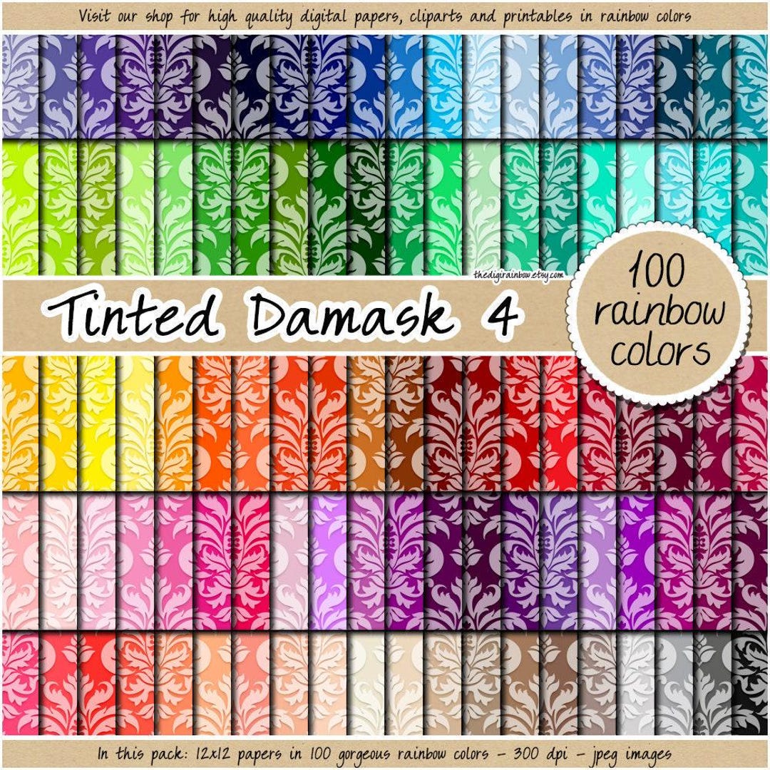 100 Seamless Wedding Digital Paper Damask Pattern Rainbow Printable ...