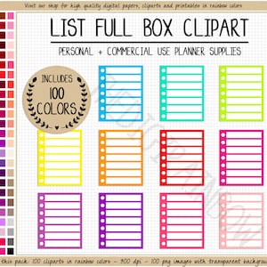SALE 100 Checklist Full Box Clipart List Full Box Rainbow Planner ...