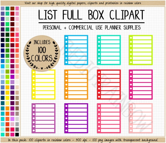 SALE 100 Checklist full box clipart list full box rainbow | Etsy