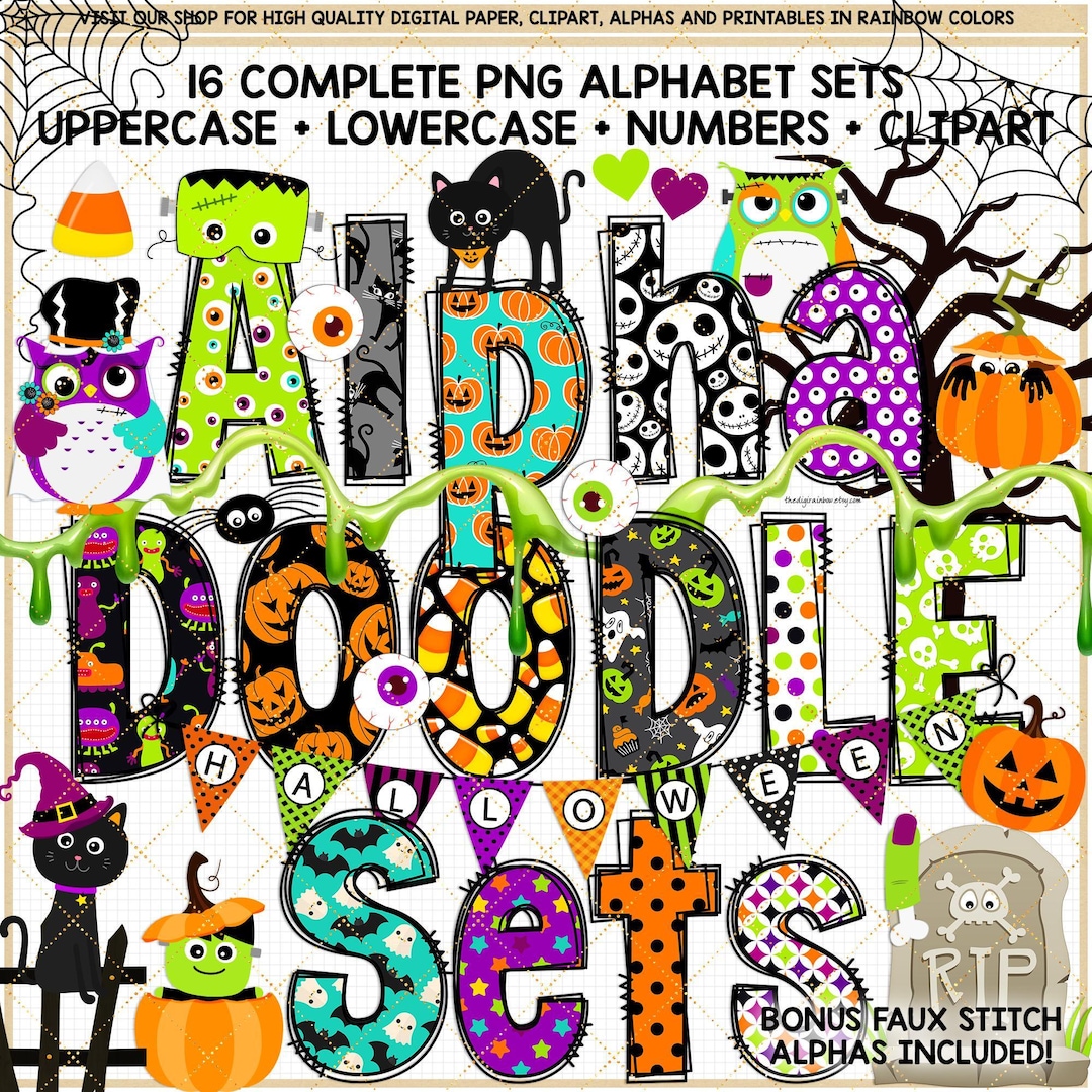 Halloween Alphabet Doodle PNG Letter Candy Corn Font Frankenstein ...