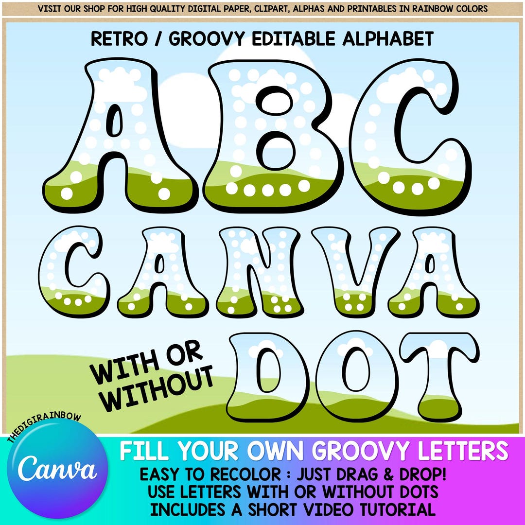 Groovy CANVA Frame Alphabet Template, Editable Alphas, Fill Your Own ...