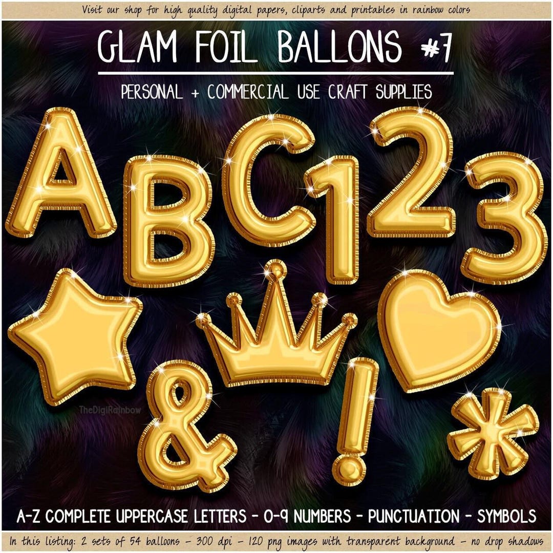 YELLOW GOLD Foil Balloon Alphabet Clip Art Birthday Balloon Font ...