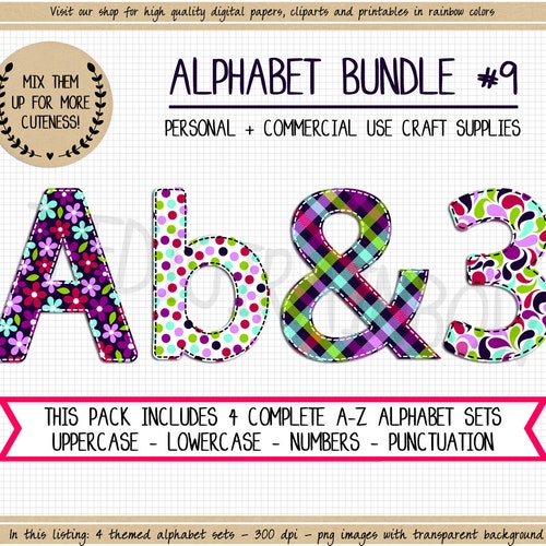 Floral and Stripe Faux Applique Alphabet Alpha Pack - Etsy