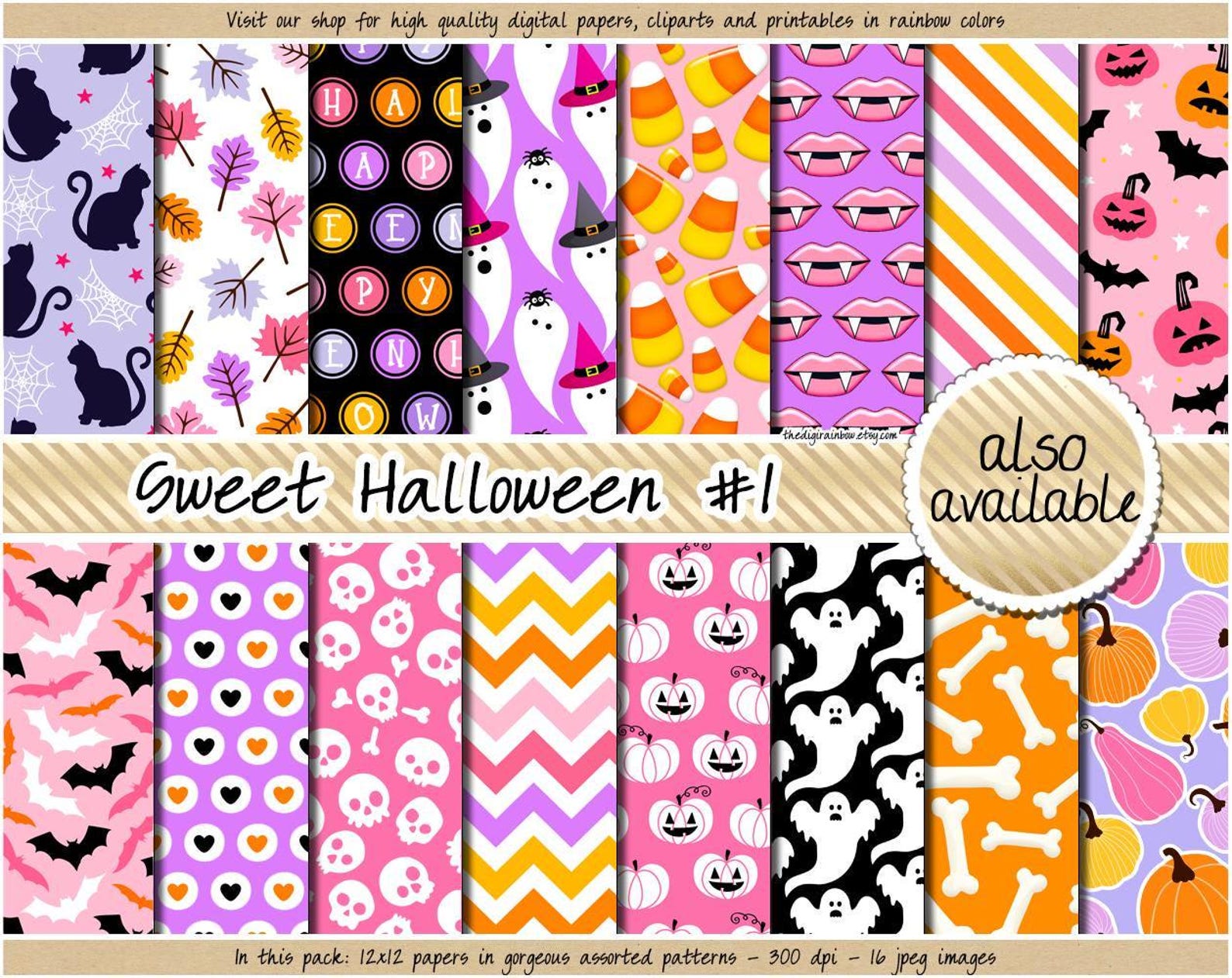 Halloween Digital Scrapbook Paper Black Cat Pattern Witch Printable ...
