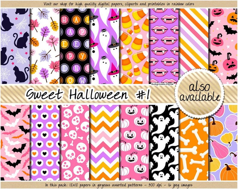 Halloween Digital Scrapbook Paper Black Cat Pattern Witch Printable ...