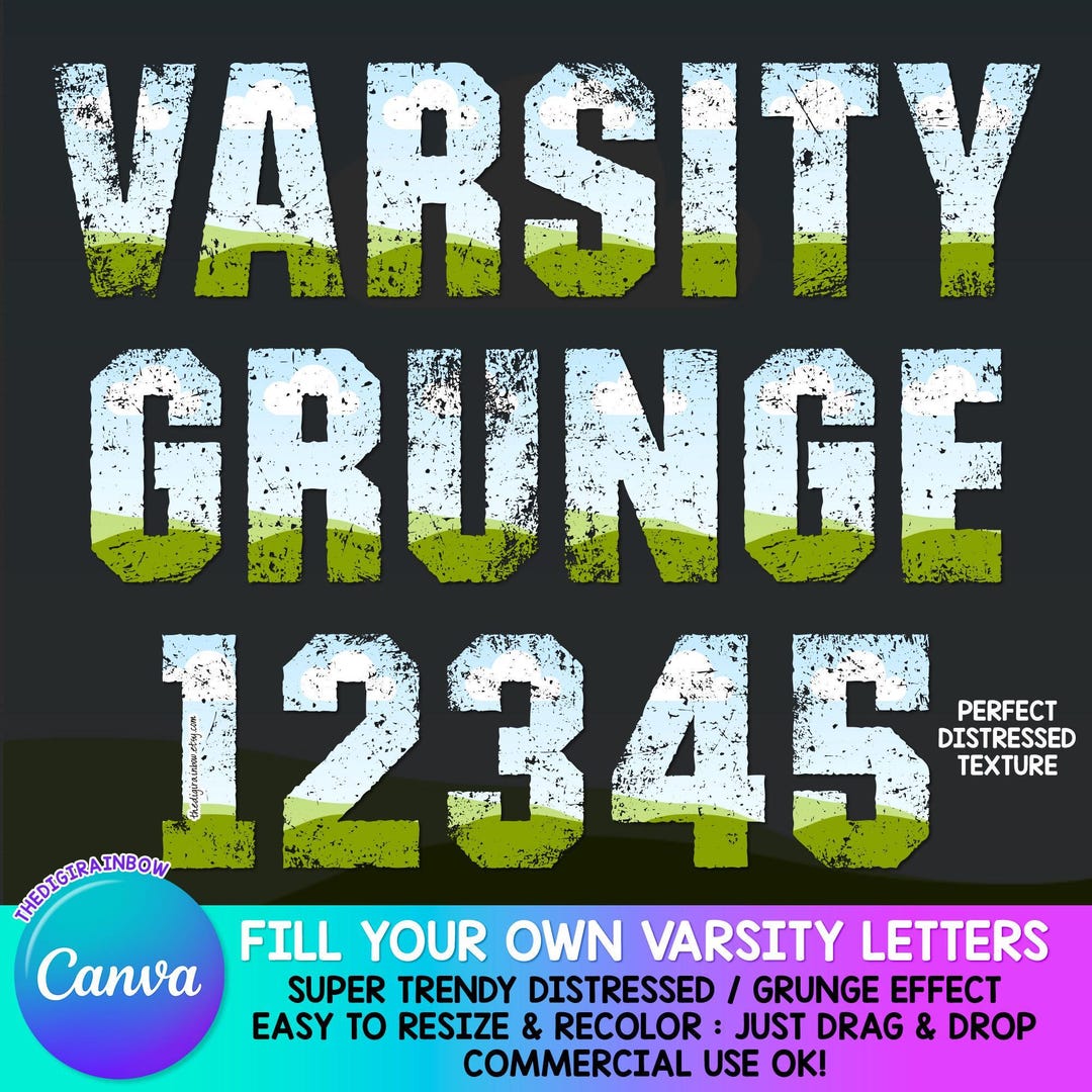 Distressed Varsity Alphabet, Editable College Letters, Football CANVA ...