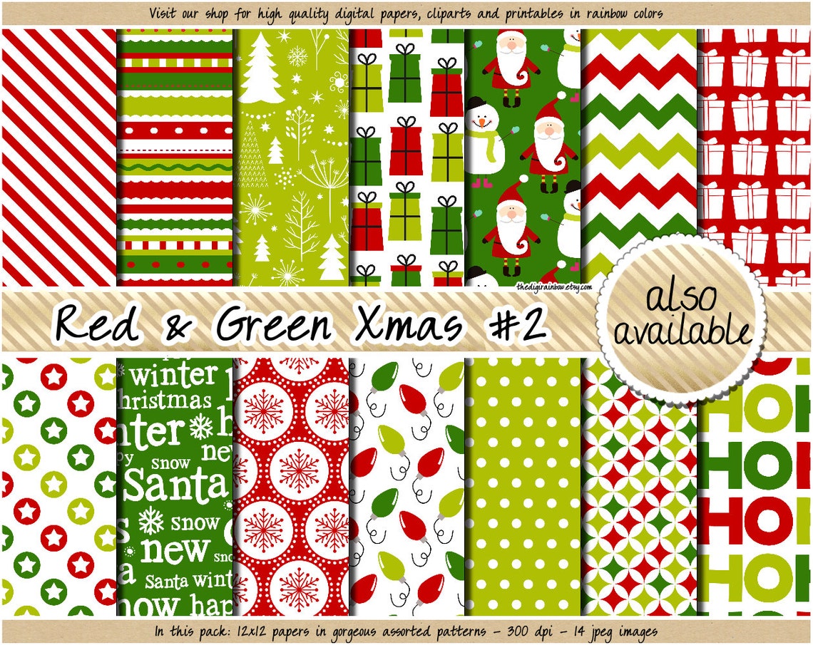 SALE Christmas Digital Paper Red and Green Christmas Digital | Etsy
