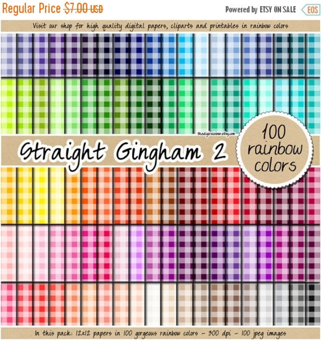 100 Straight Gingham Digital Paper Seamless Rainbow Gingham Pattern ...