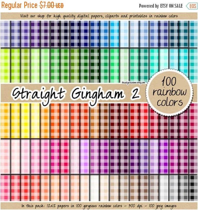 100 Straight Gingham Digital Paper Rainbow Gingham Pattern - Etsy