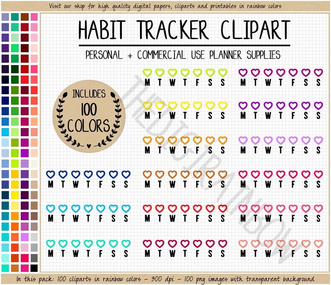 Sale 100 HEART HABIT TRACKER Digital Sticker Heart Checklist Heart ...