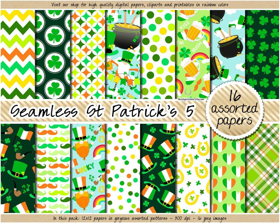 Shamrock Digital Paper Four Leaf Clover Seamless Repeat Pattern ...