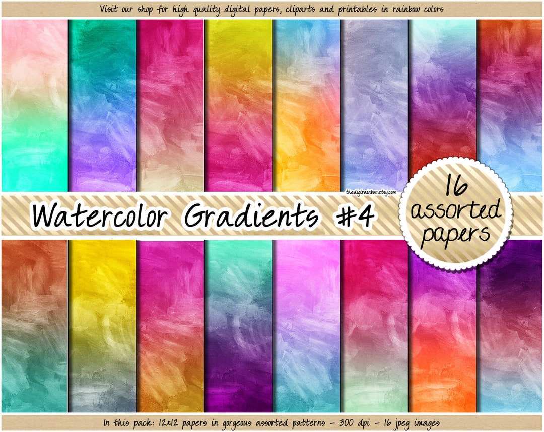 SALE Rainbow Gradient Digital Paper Watercolor Digital Paper Paint ...