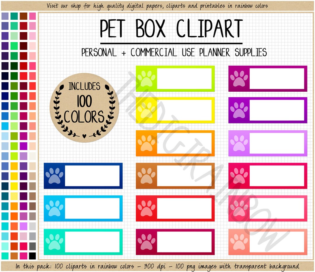 SALE 100 PAW PRINT Box Sticker Dog Clipart Cat Clipart Paw Print ...