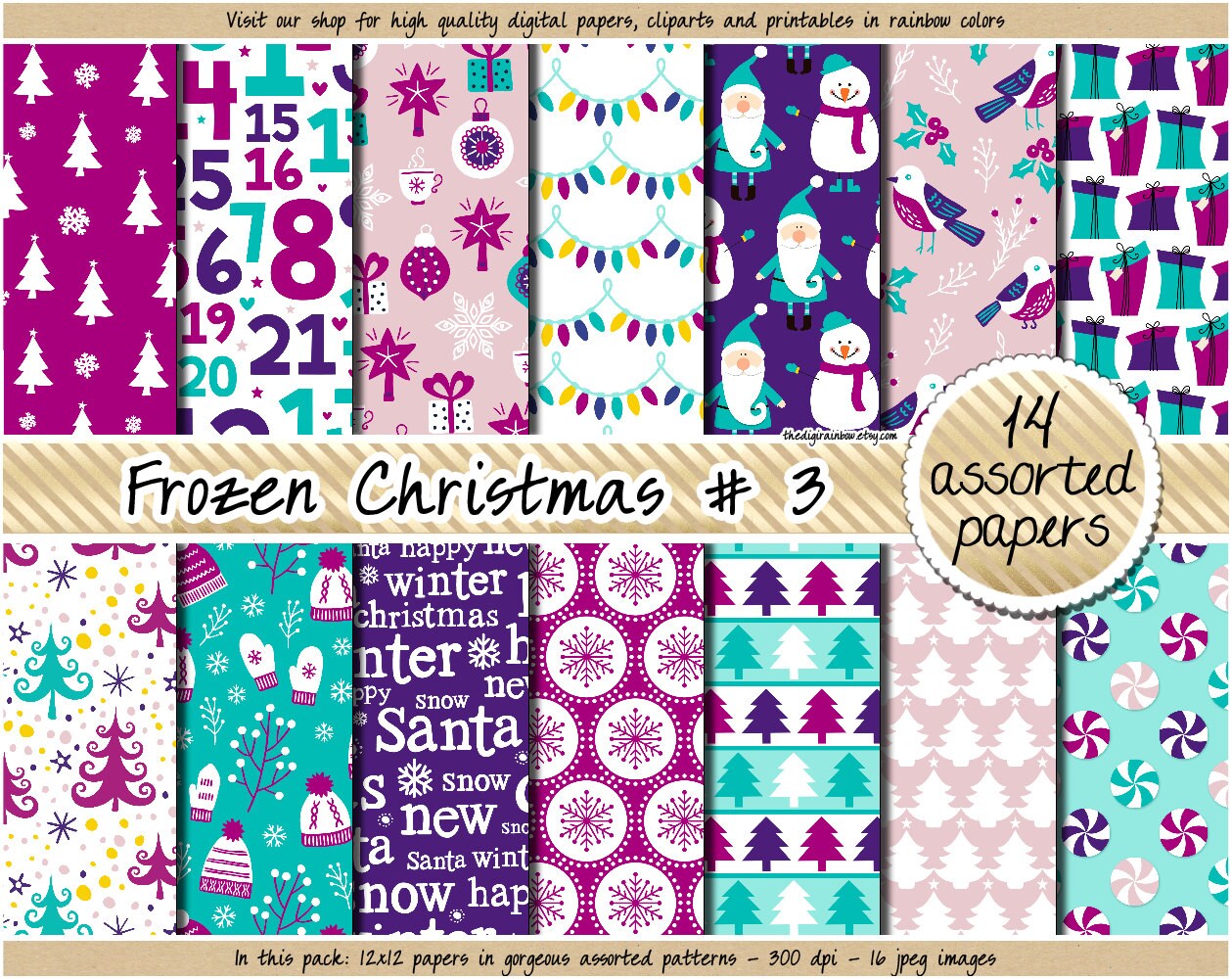 SALE Christmas Digital Paper Purple Christmas Planner Stickers - Etsy