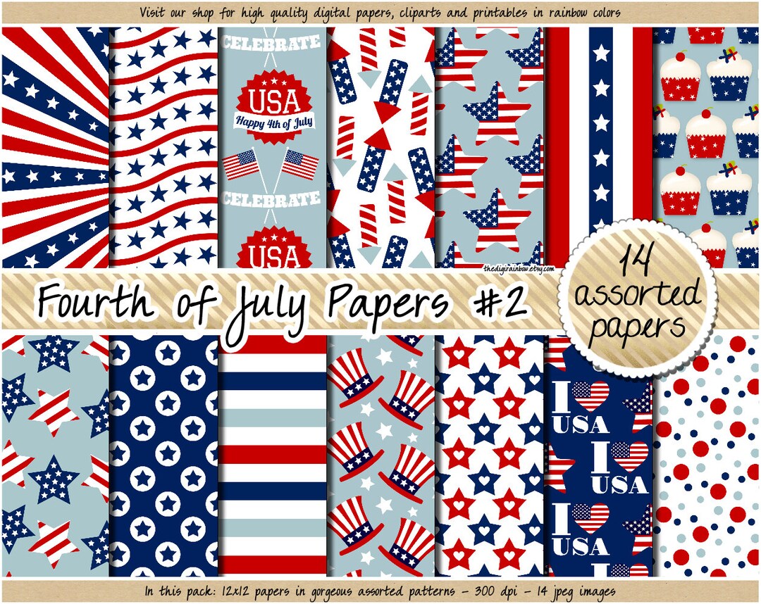 SALE 4th of July Digital Paper USA Patriotic Digital Paper - Etsy