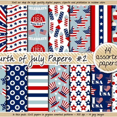 SALE 4th of July Digital Paper USA Patriotic Digital Paper - Etsy