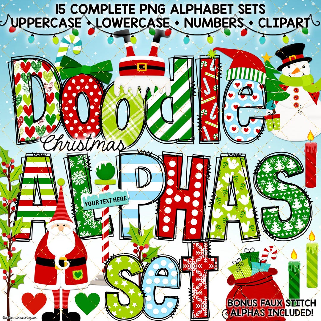Christmas Letters Doodle PNG Alphabet Cute Coquette Bow Sublimation ...