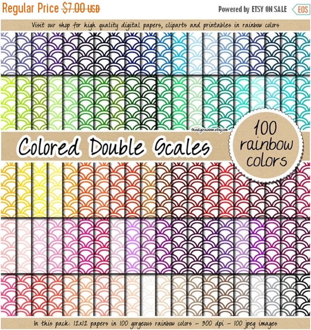 100 Rainbow Scallop Digital Paper Scale Digital Paper Chinese Digital ...