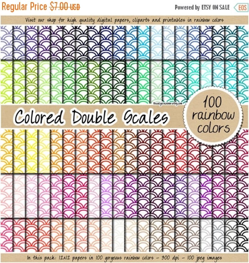 100 Rainbow Scallop Digital Paper Scale Digital Paper Chinese - Etsy