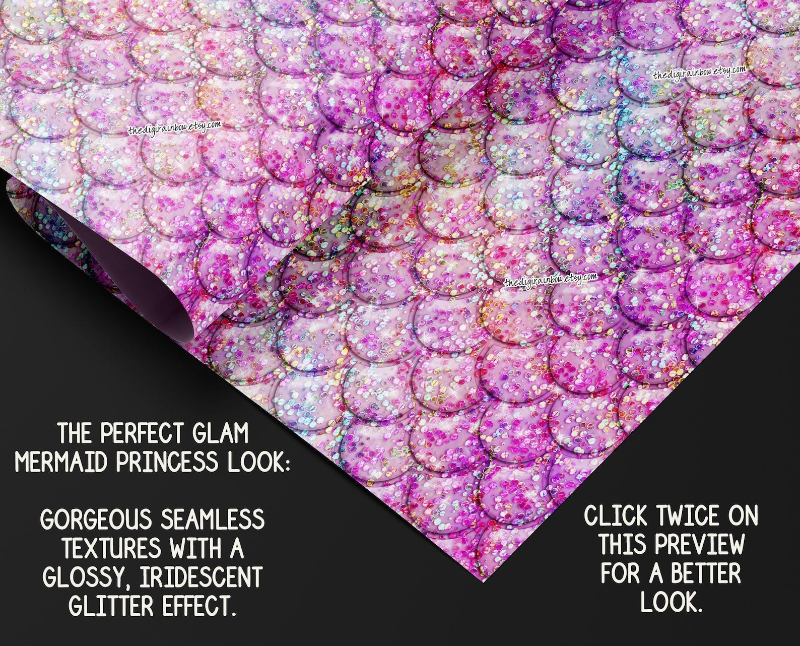 SEAMLESS Mermaid Princess Digital Paper Holographic Glitter Pattern ...