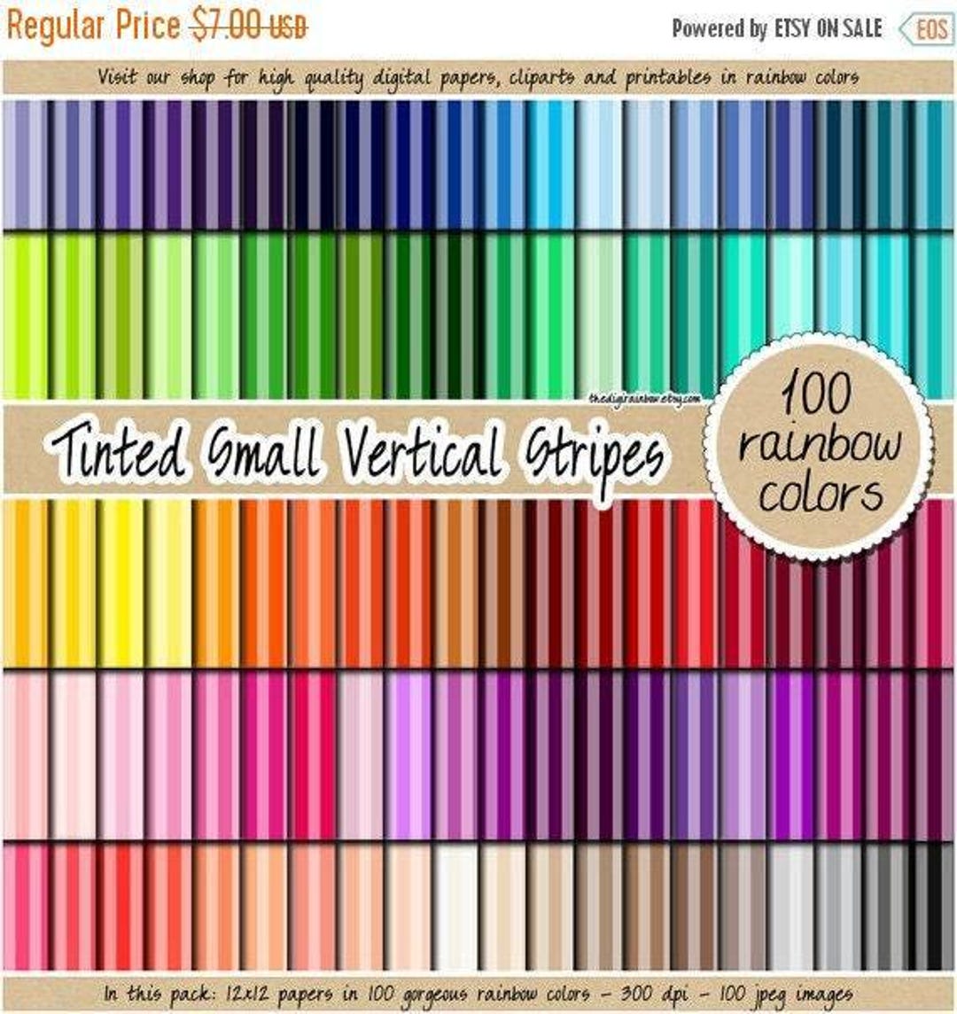 100 SEAMLESS Tinted Vertical Stripes Digital Paper Rainbow Pattern ...