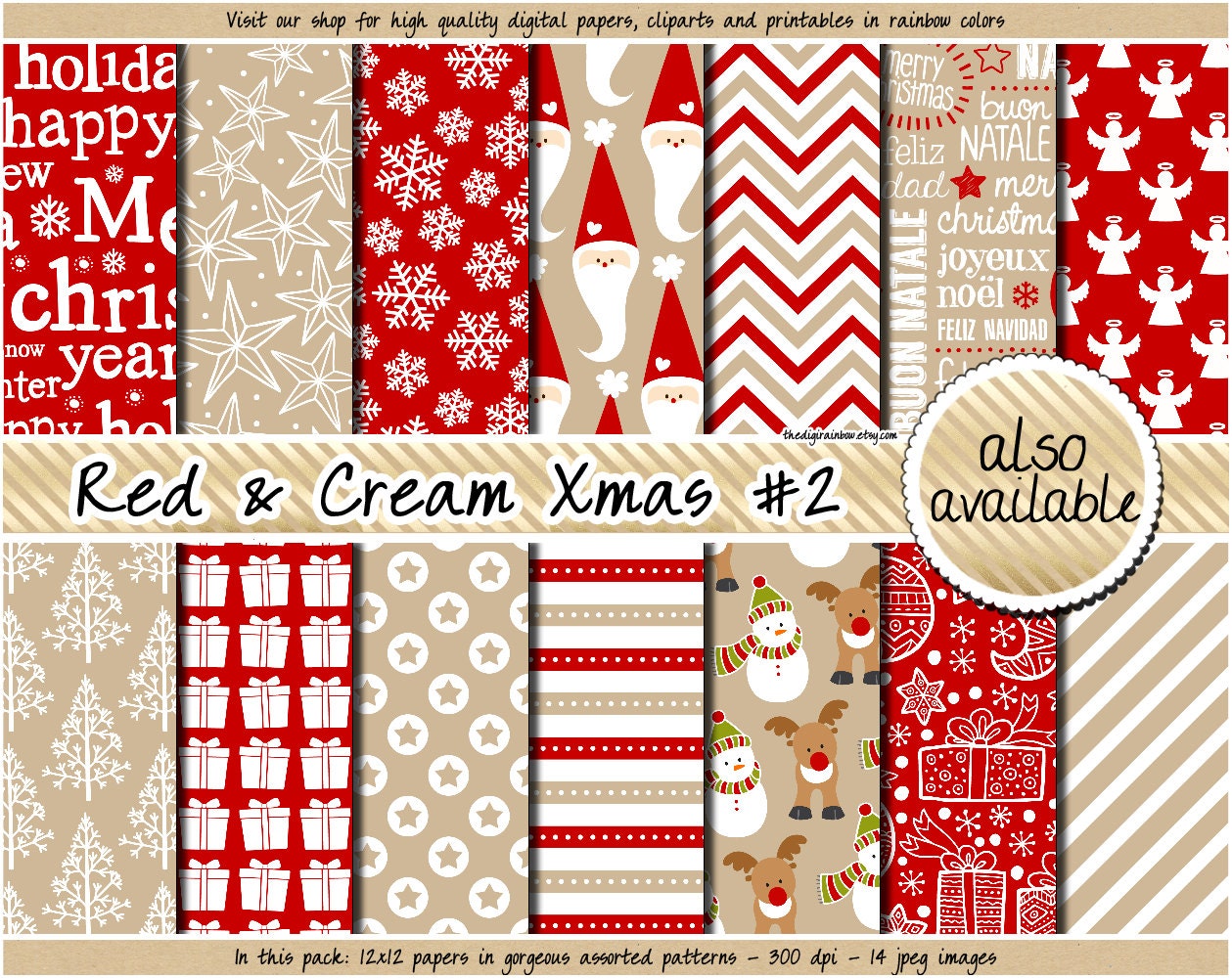 SALE Christmas Digital Paper Christmas Printable Paper Kraft - Etsy