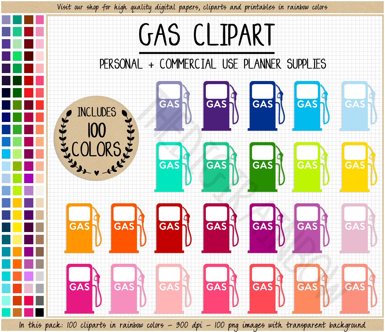SALE 100 GAS PUMP Clipart Travel Planner Stickers Rainbow Car Stickers ...