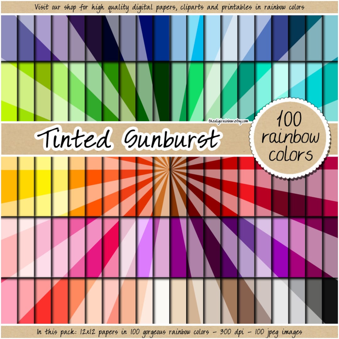 100 Tinted Sunburst Digital Papers Sunray Digital Paper Rainbow Planner ...