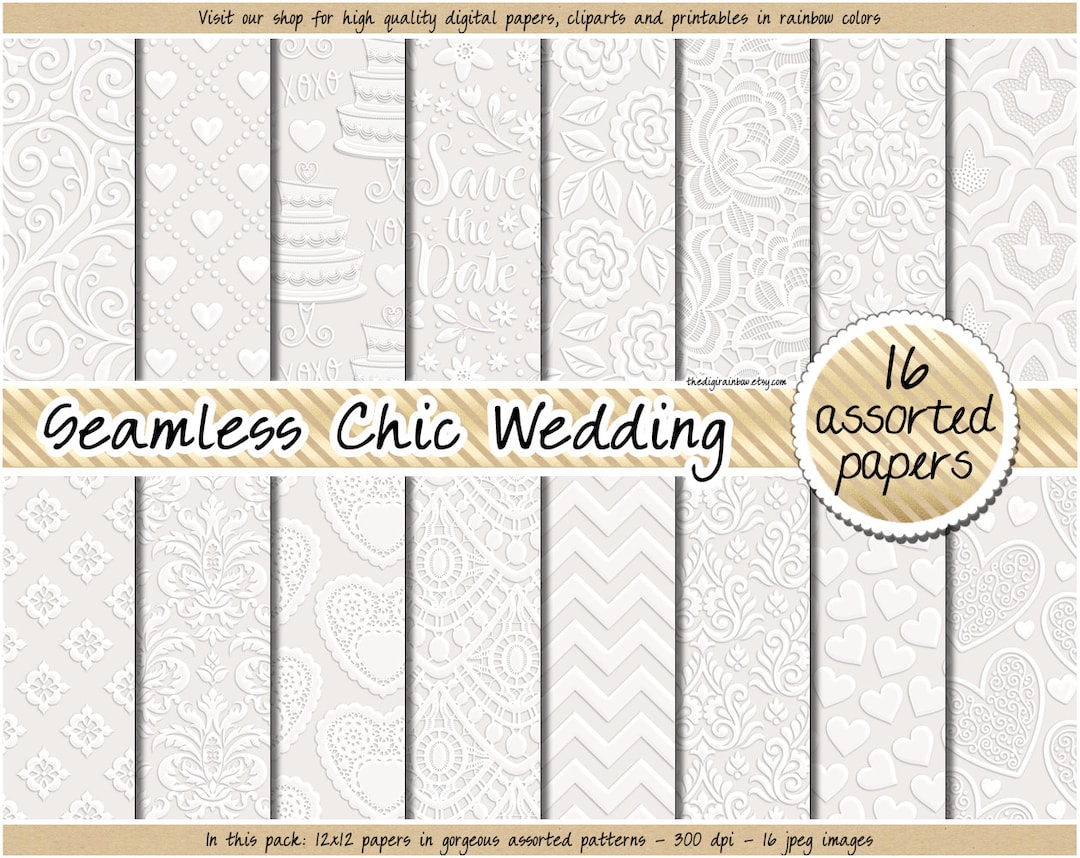 SEAMLESS White Wedding Digital Paper Damask Background Elegant Lace ...