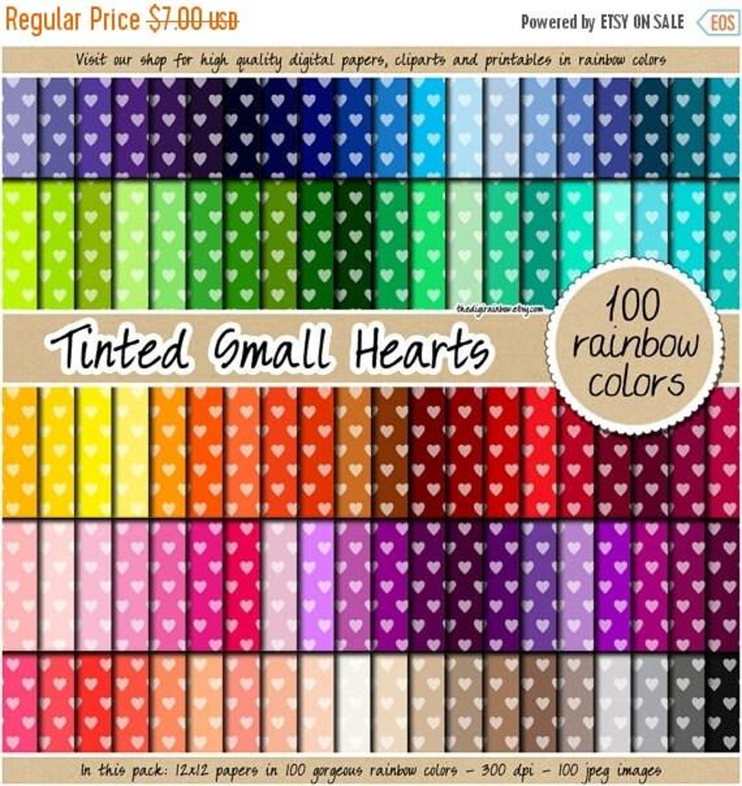 100 Tinted Small Heart Digital Paper Digital Rainbow Paper Scrapbooking ...