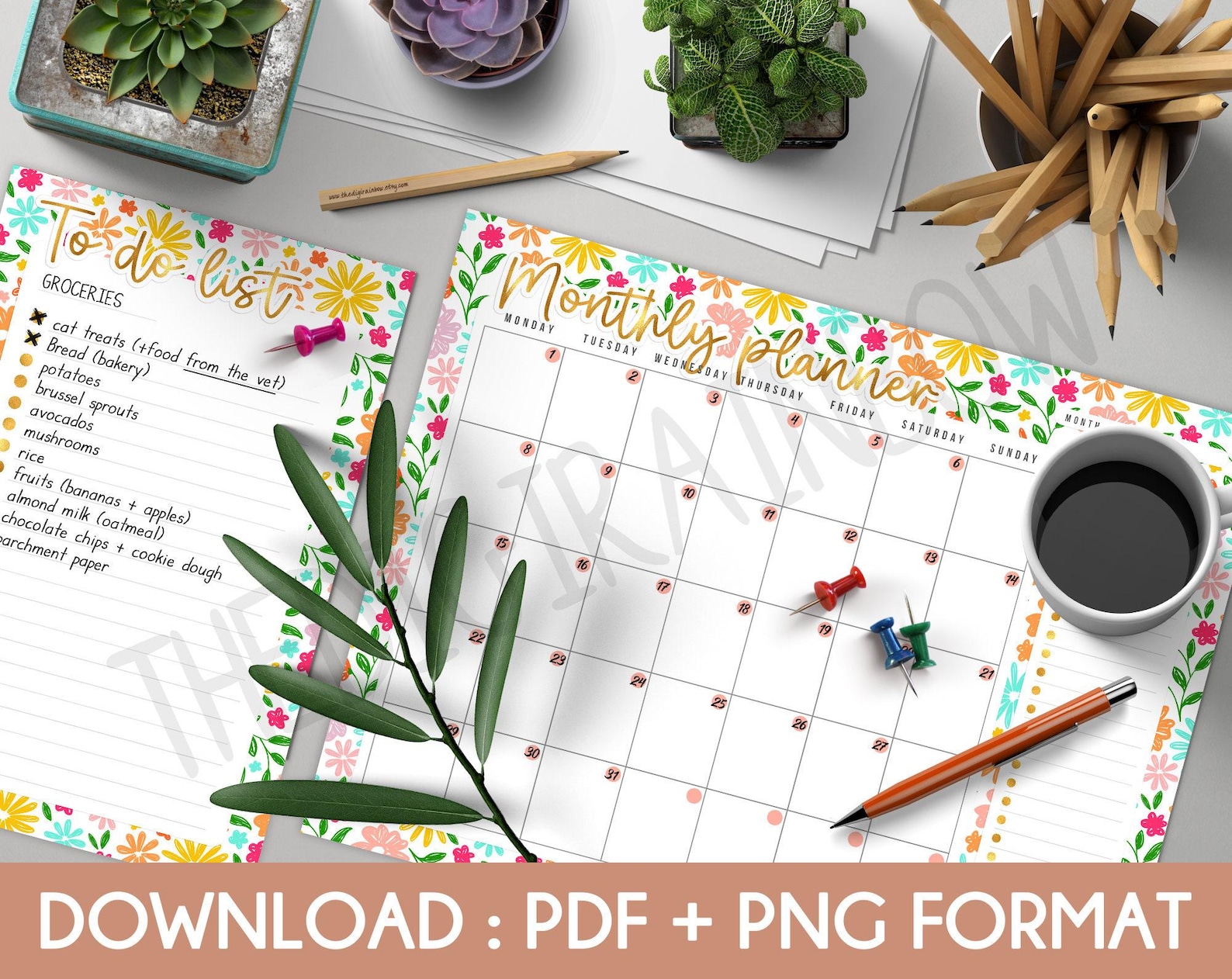 SALE Daisy Weekly Desk Planner Printable Floral Notepad Daily Organizer ...