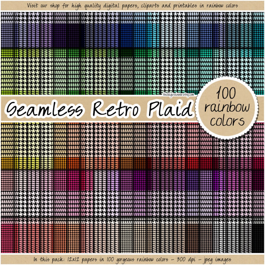 100 SEAMLESS Plaid Digital Paper Printable Retro Tartan Fabric ...