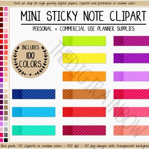SALE 100 Sticky Note Digital Sticker Mini Post It Note Clipart Rainbow ...