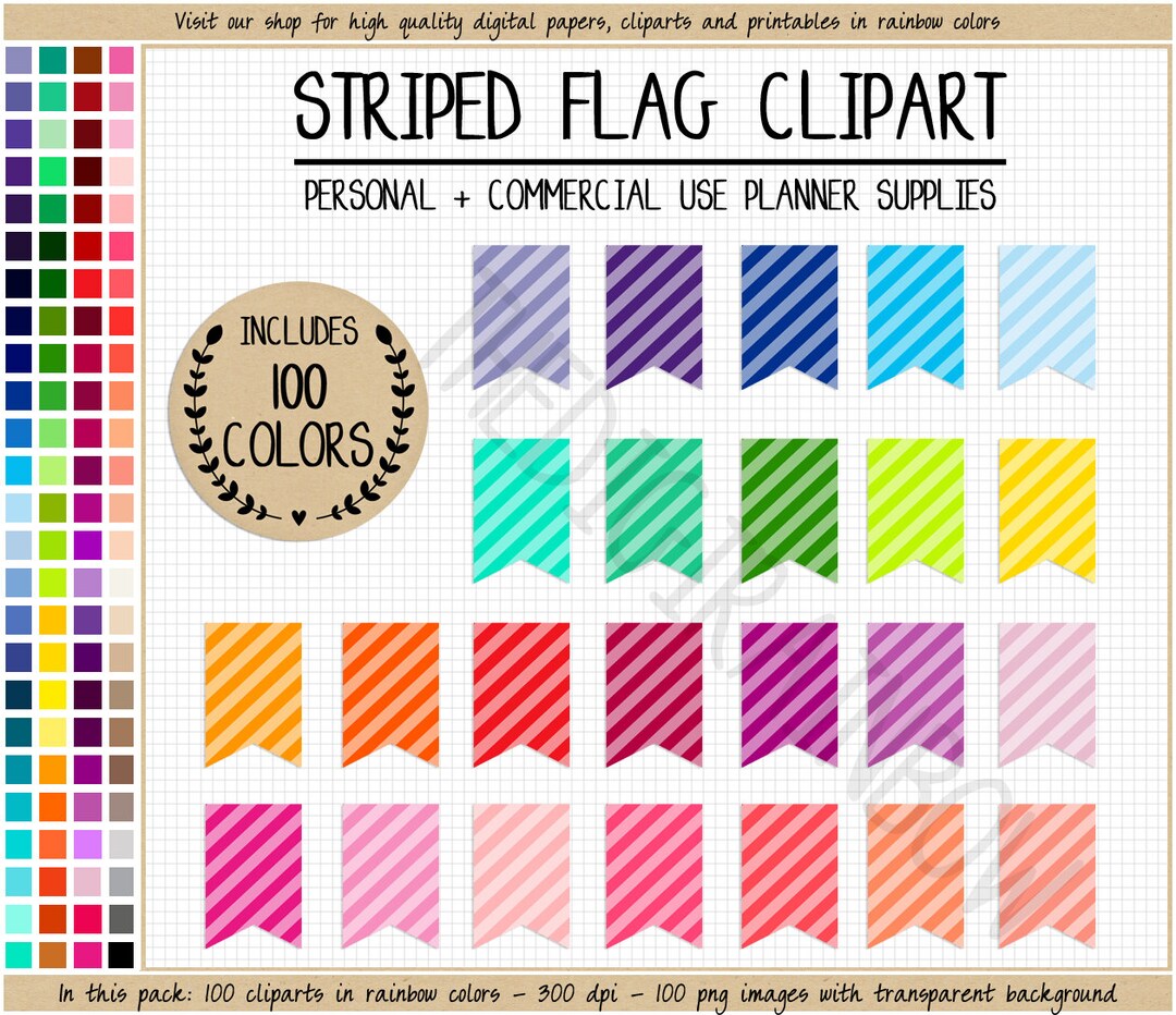 SALE 100 STRIPED FLAG Clipart Rainbow Flags Cute Stickers Pastel ...