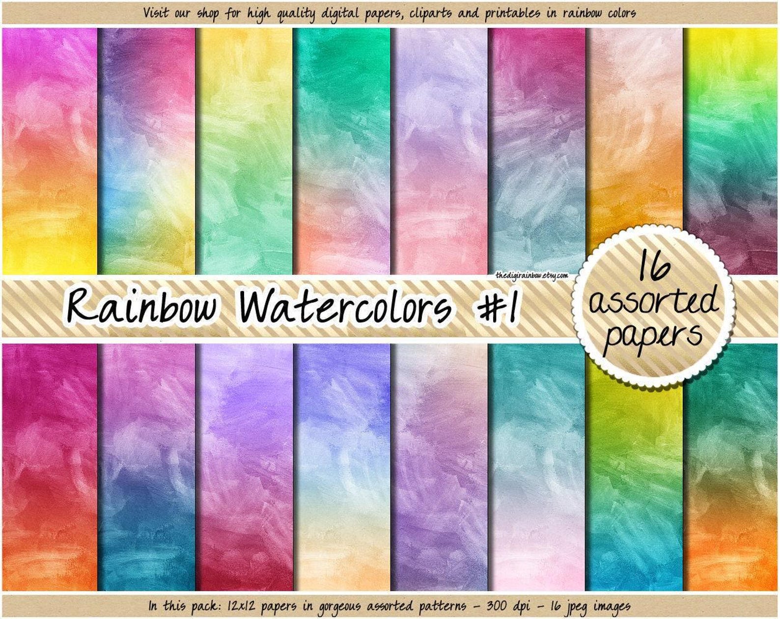 SALE Watercolor Digital Paper Rainbow Gradient Digital Paper Paint ...