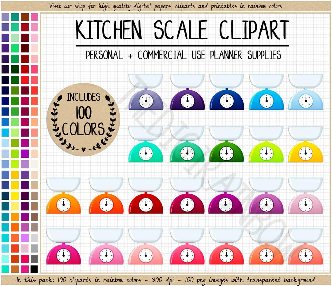 SALE 100 FOOD SCALE Clipart Food Scale Stickers Kitchen Scale Stickers ...