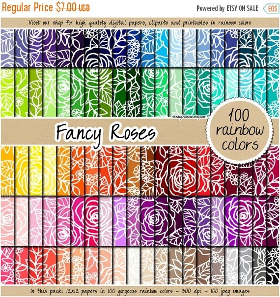 100 SEAMLESS Rose Digital Paper Rose Clipart Wedding Digital - Etsy