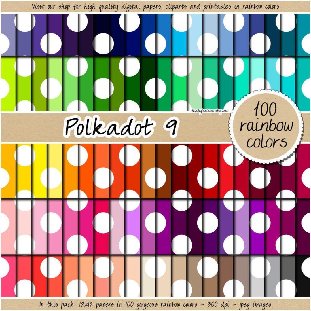 SALE 100 Seamless Polka Dot Digital Paper Printable Rainbow Polkadot ...