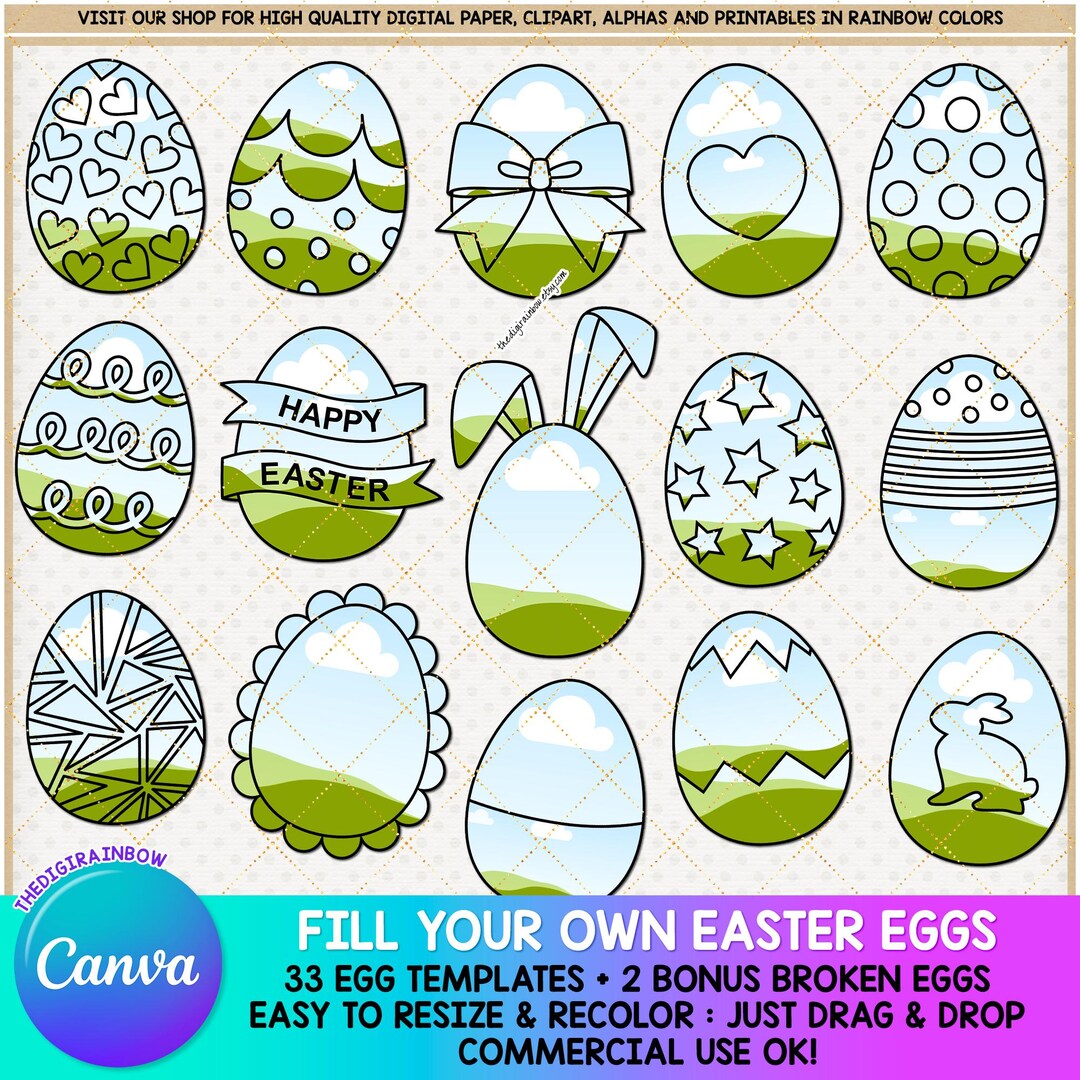 Easter Egg Canva Editable Template, Fill Your Own Easter Frame Bundle ...